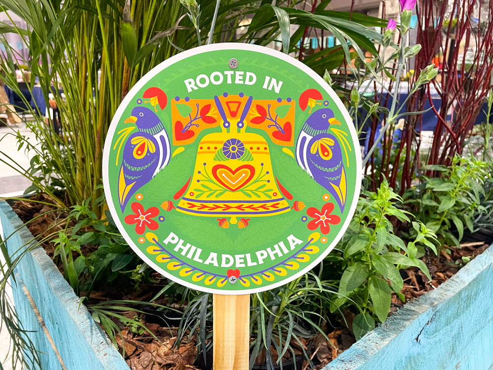 Rooted In Philadelphia garden sign, Philly garden marker, garden decor ...
