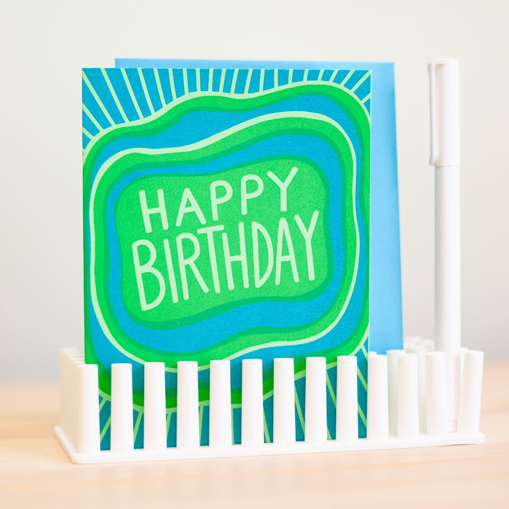 all-ages birthday card, bright green birthday greeting card, modern bi ...