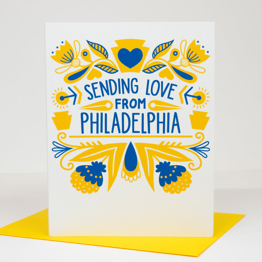 Love from Philadelphia greeting card, folk art Philadelphia greeting c ...