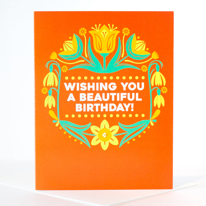 folk art tulips birthday card, colorful birthday card, birthday card f ...