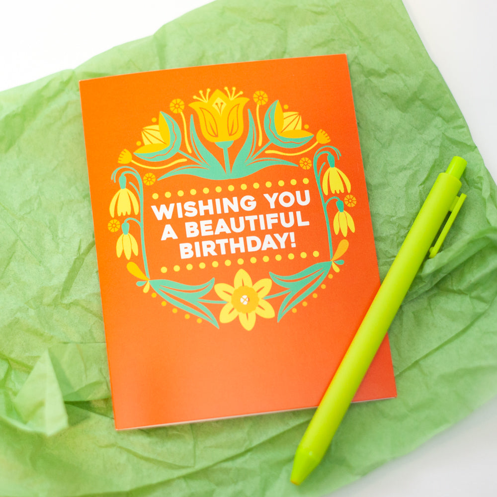 folk art tulips birthday card, colorful birthday card, birthday card f ...