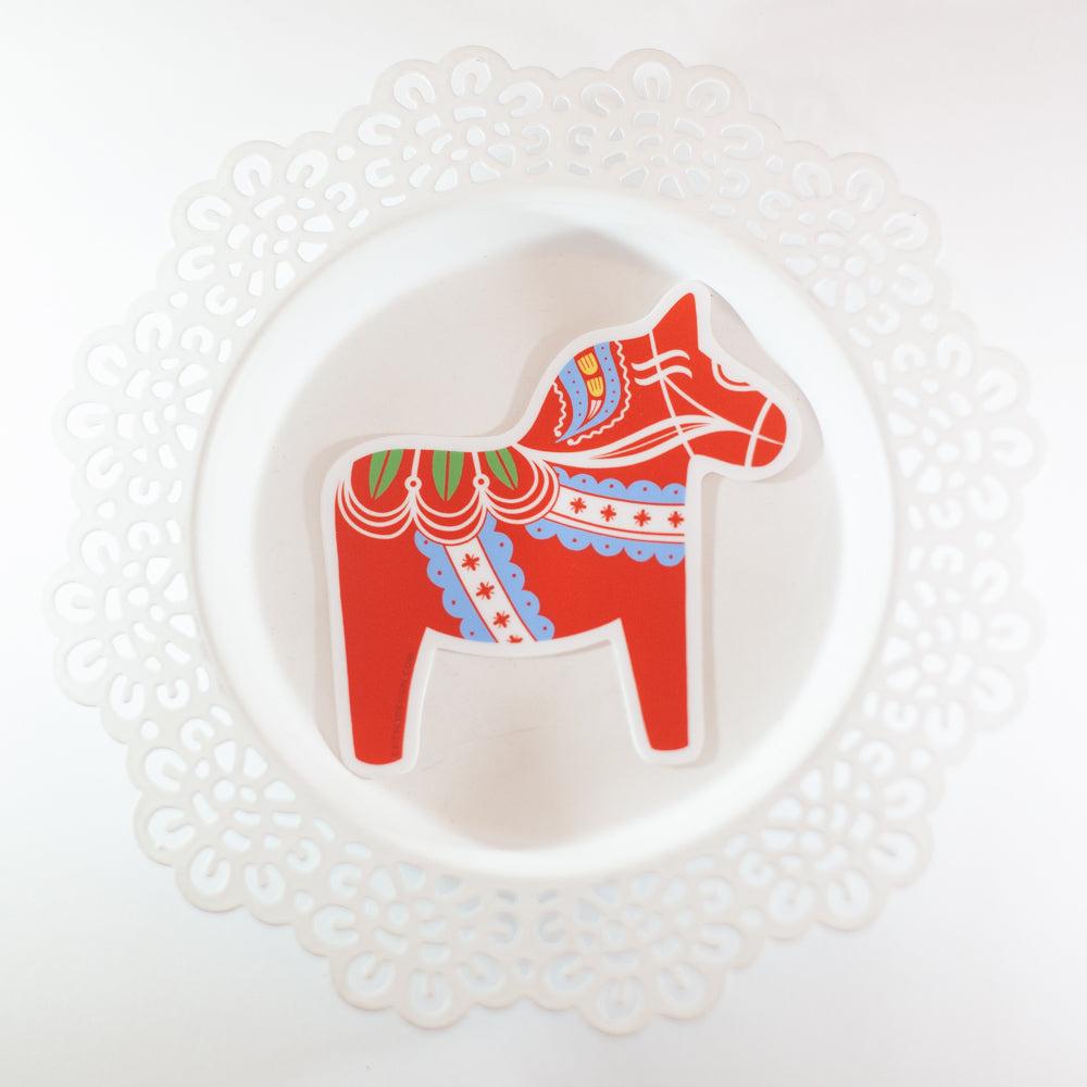 Swedish Dala horse sticker, red dala horse sticker, folk art horse sti ...