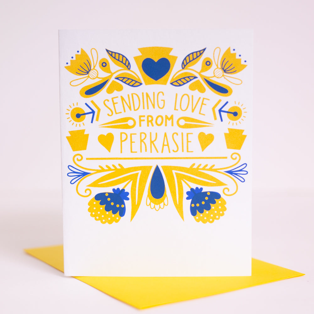 Love from Perkasie greeting card, folk art Perkasie greeting card, mad ...