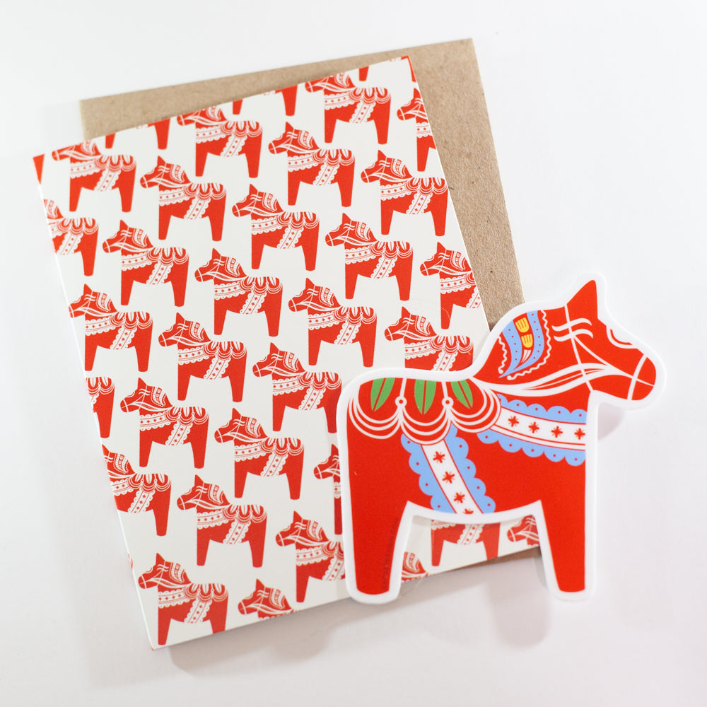 Swedish Dala horse sticker, red dala horse sticker, folk art horse sti ...