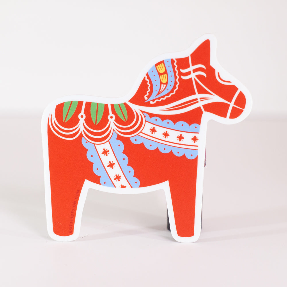 Swedish Dala horse sticker, red dala horse sticker, folk art horse sti ...
