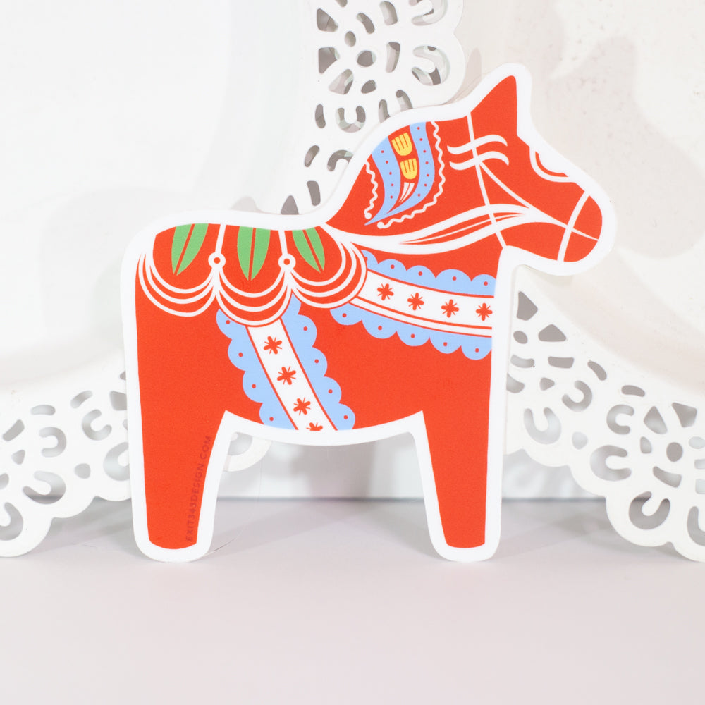 Swedish Dala horse sticker, red dala horse sticker, folk art horse sti ...
